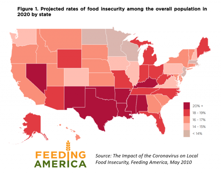 Feeding America food insecurity map 2020 COVID - HealthPopuli.com